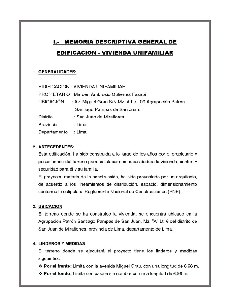 Memoria Descriptiva Vivienda Unifamiliar | Descargar gratis PDF ...