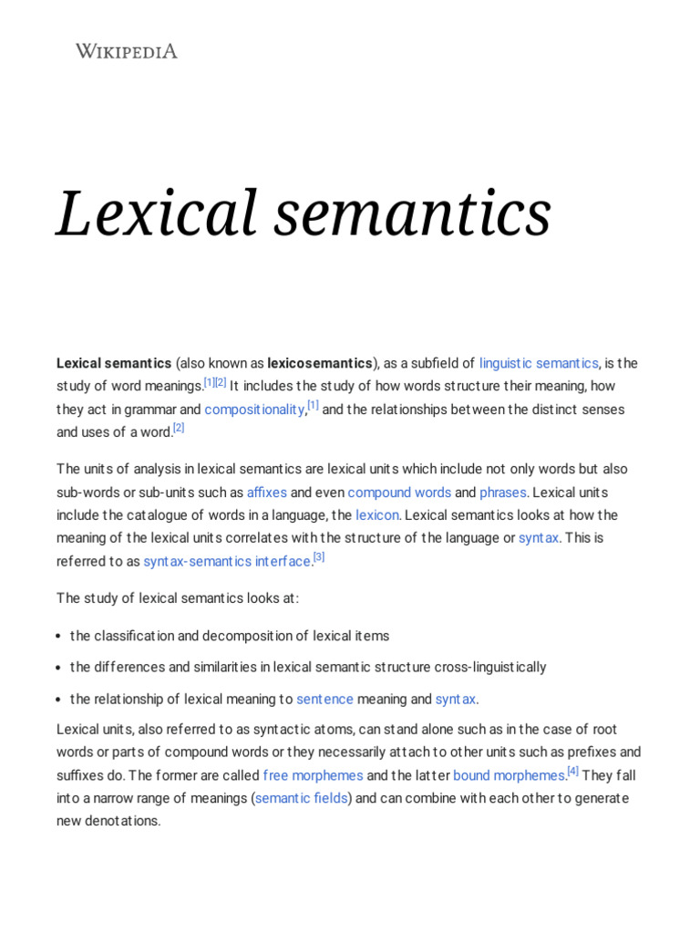 Lexical Semantics - Wikipedia | PDF | Lexical Semantics | Morphology (Linguistics)