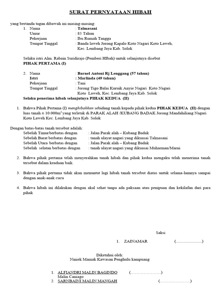 Surat Pernyataan Hibah Ridwan RJ Basa | PDF