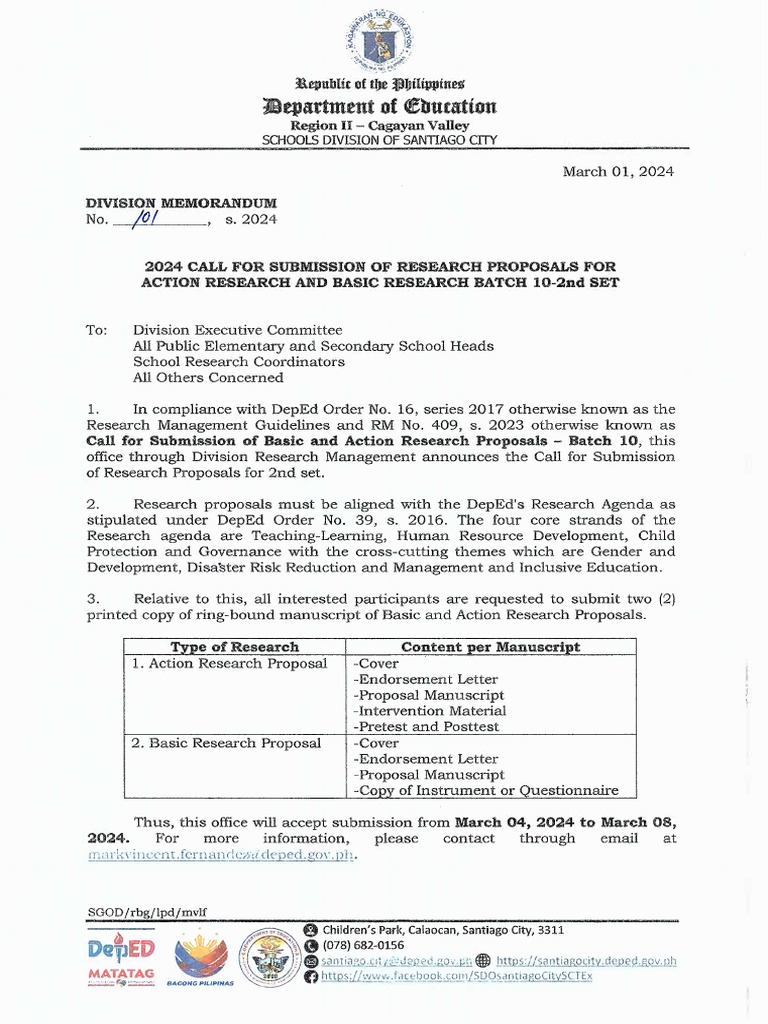 Dm101 S. 2024 Call For Submission of Research Proposals For Action ...