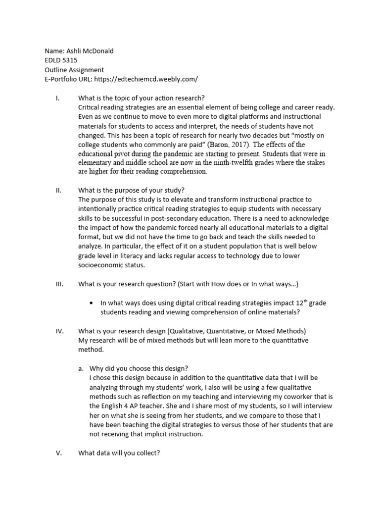 Edld 5315 Outline Template Mcdonald | PDF | Reading Comprehension ...