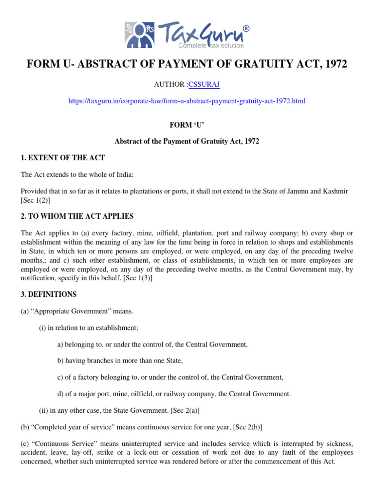 Gratuity Act 1972: Form U Overview | PDF | Employment | Public Law