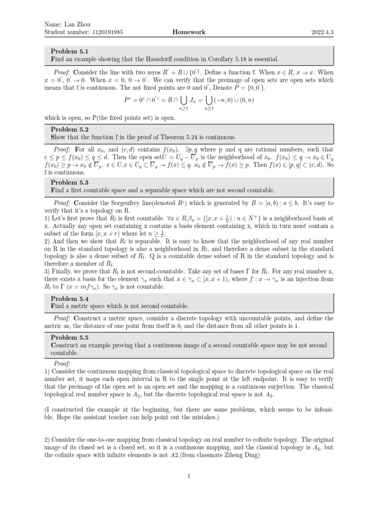 Hausdorff Condition and Compactness Examples | PDF | Compact Space ...