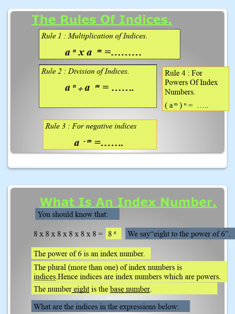 Rules of Indices Explained | PDF | Algebra | Mathematical Concepts