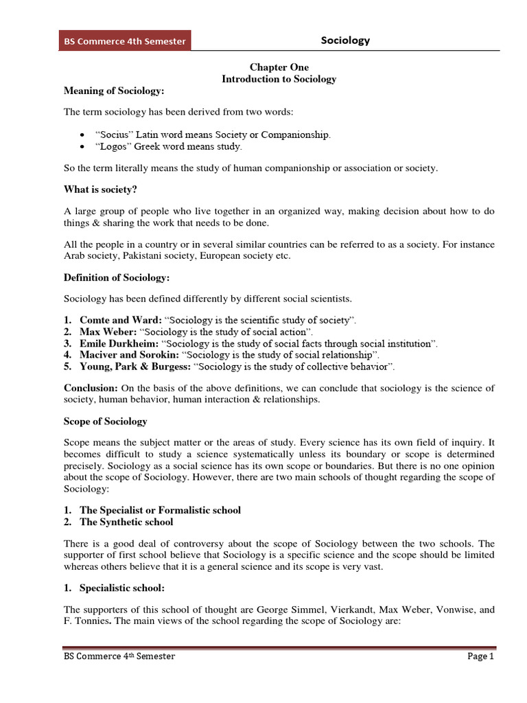 Sociology in BS Commerce Overview | PDF | Sociology | Social Sciences
