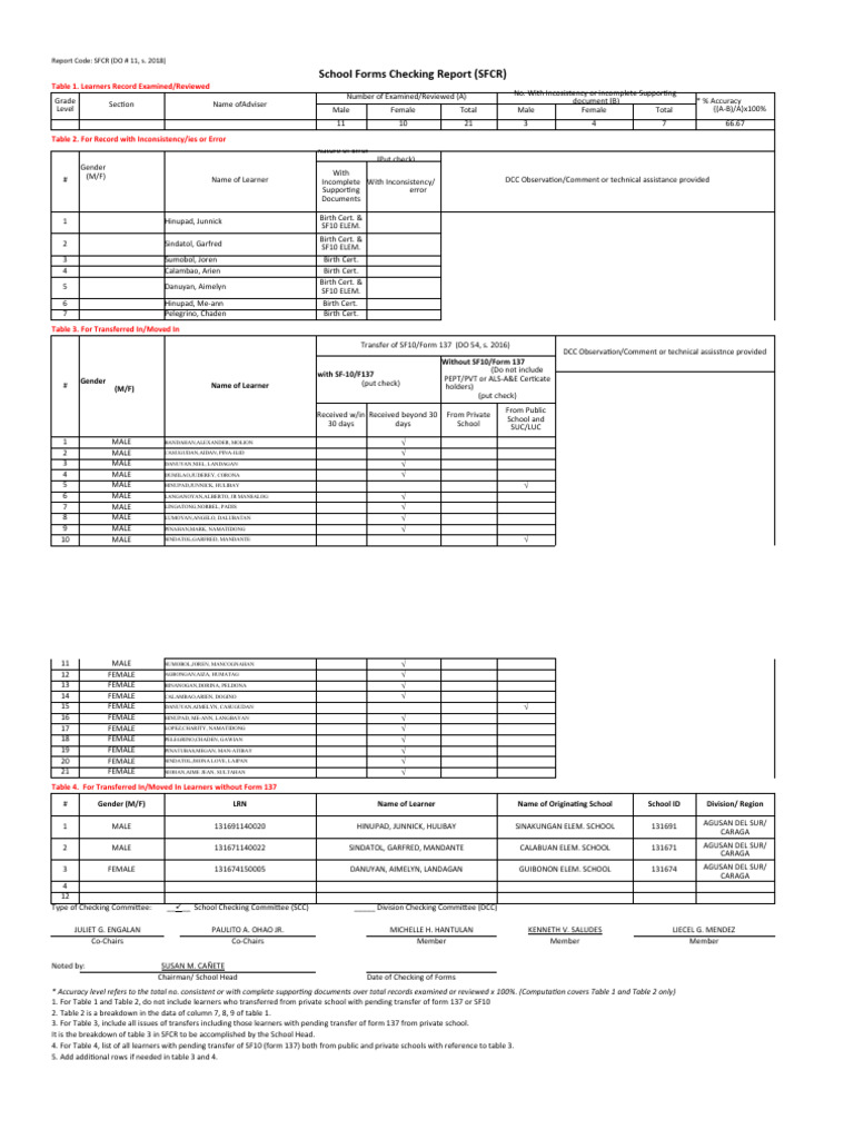 School Forms Checking Report Excel | PDF | Computing