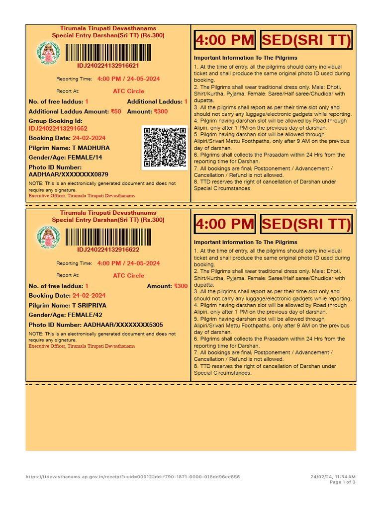 Tirumala Tirupati Devasthanams 300Rs Tickets | PDF | Vaishnavism | Indian Religions