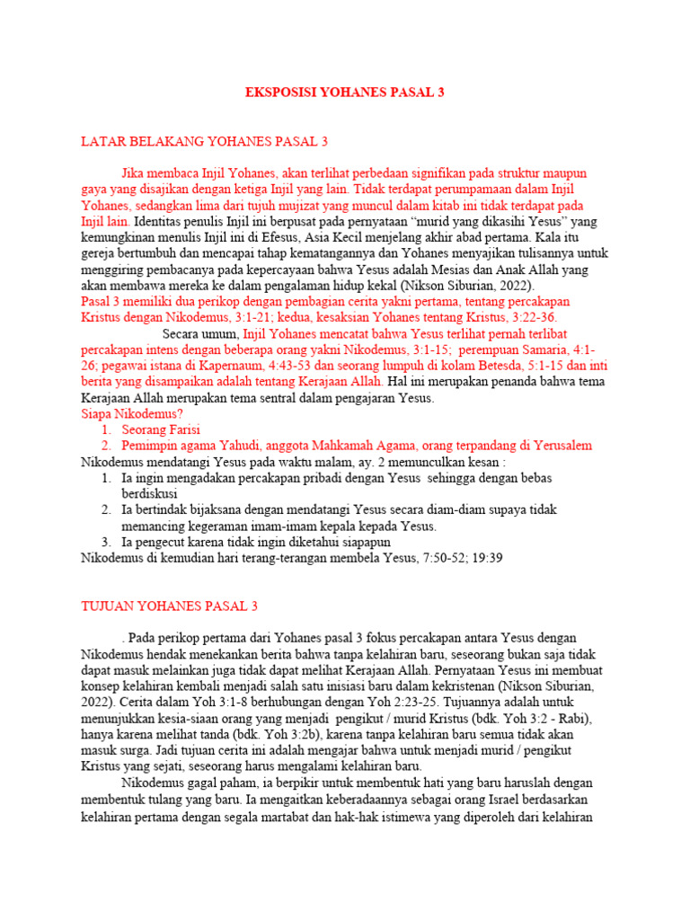 Eksposisi Yohanes Pasal 3 | PDF | Filsafat | Sejarah