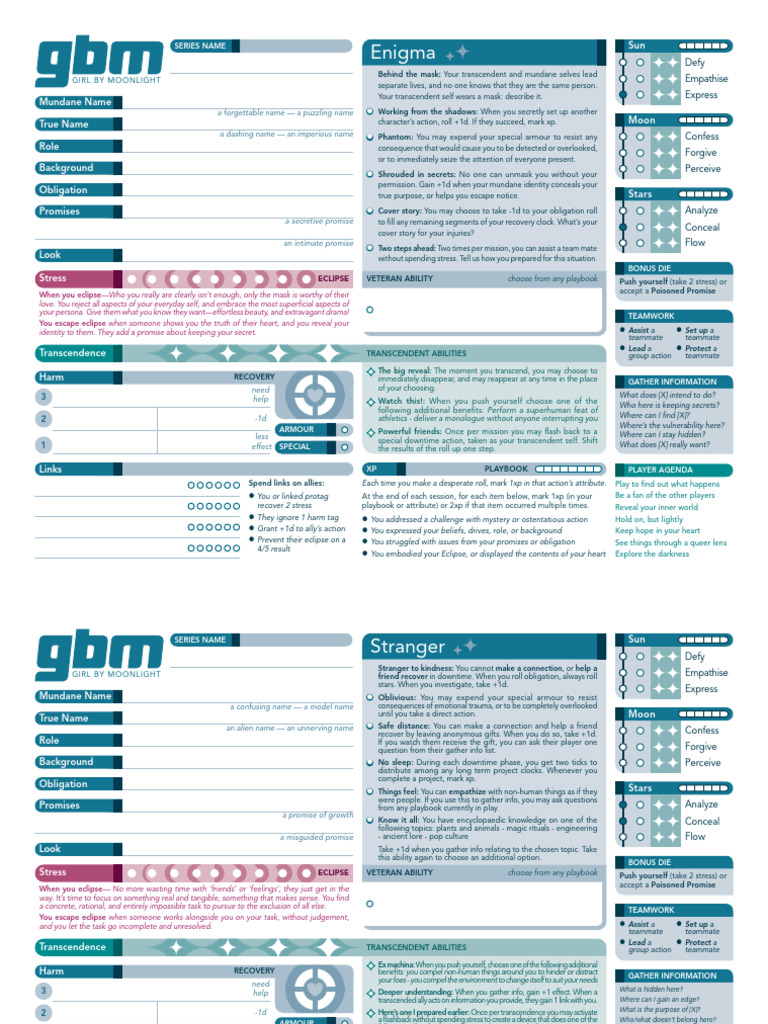 Girl by Moonlight RPG Playbook | PDF