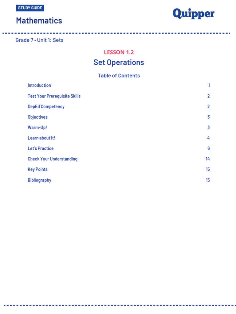 Quarter 1 - Learning Module 2 in Mathematics 7 | PDF | Set (Mathematics) | Numbers