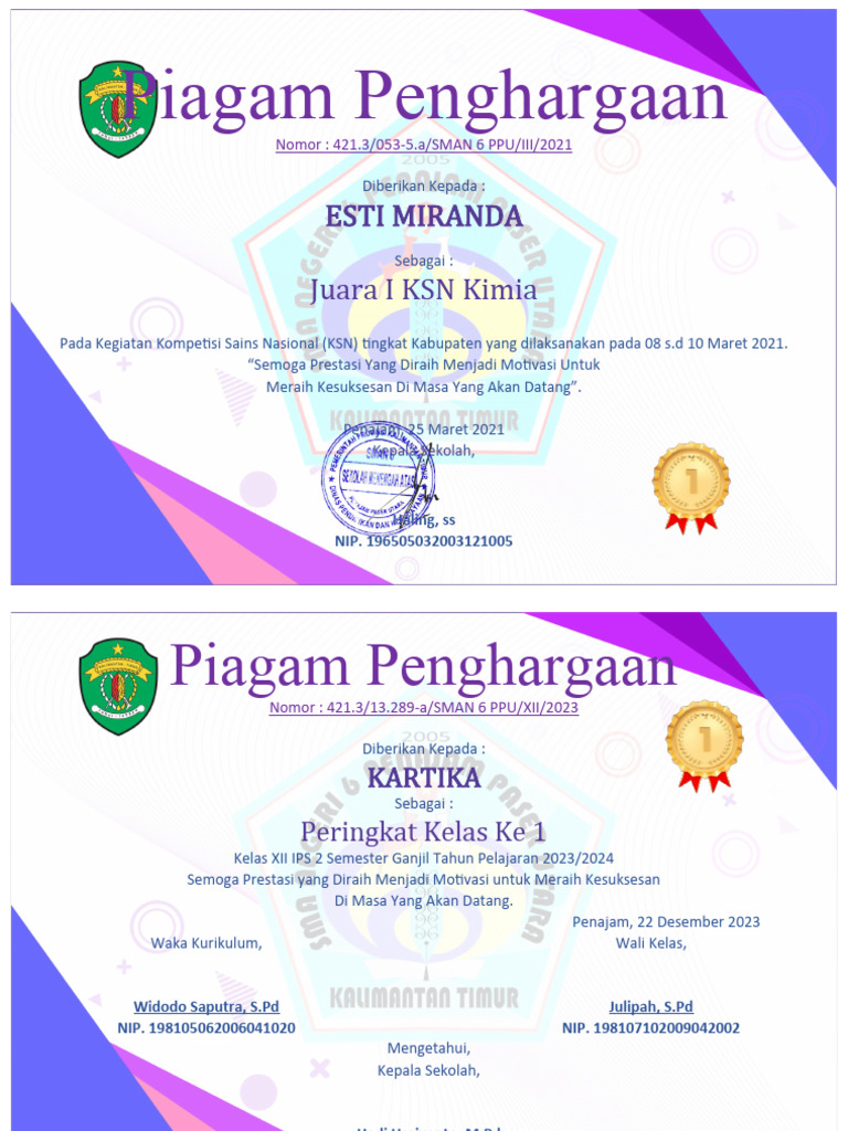 Piagam Rangking 1 | PDF