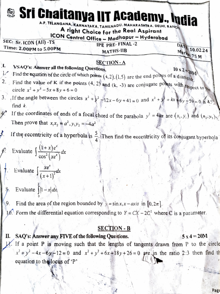 maths 2b paper 06-Mar-2024 | PDF | Ellipse | Euclidean Geometry
