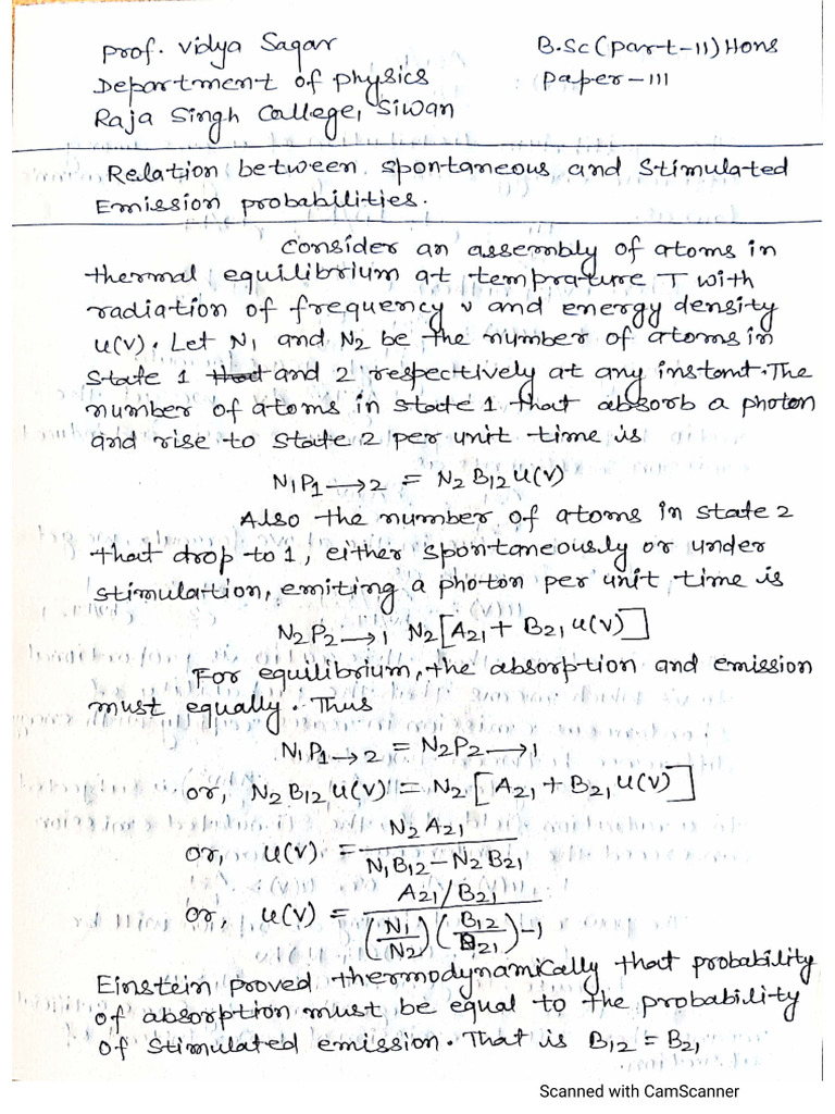 Relation between spontaneous and stimulated emission probabilities [B ... Relation between spontaneous and stimulated emission probabilities [B ...