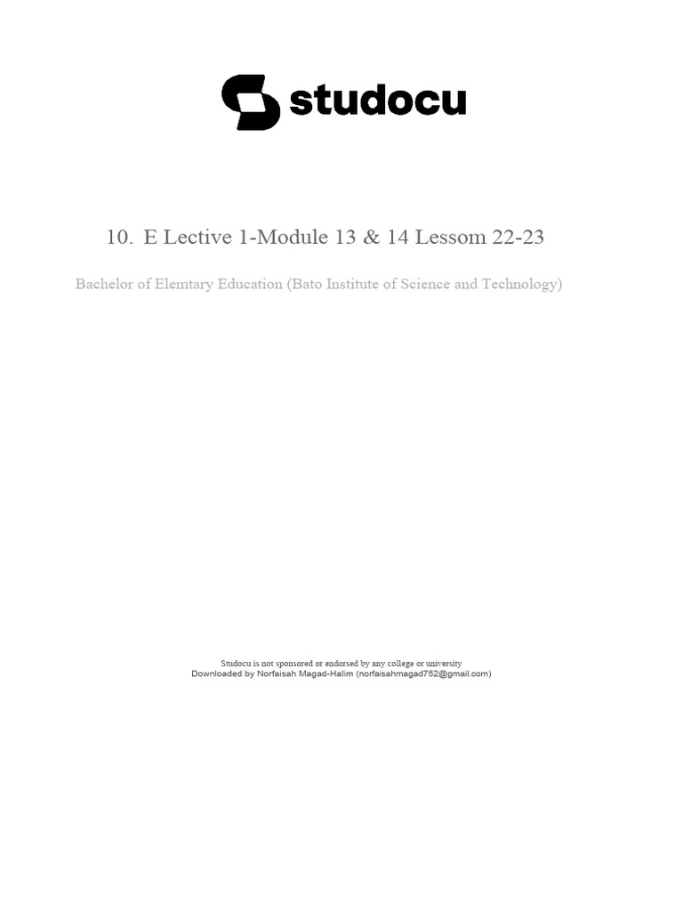 Elective 1 Module 13 14 Lessom 22 23 | PDF | Teachers | Lesson Plan