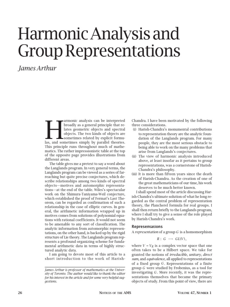 Harmonic Analysis and Group Representations - James Arthur | PDF | Representation Theory | Group ...