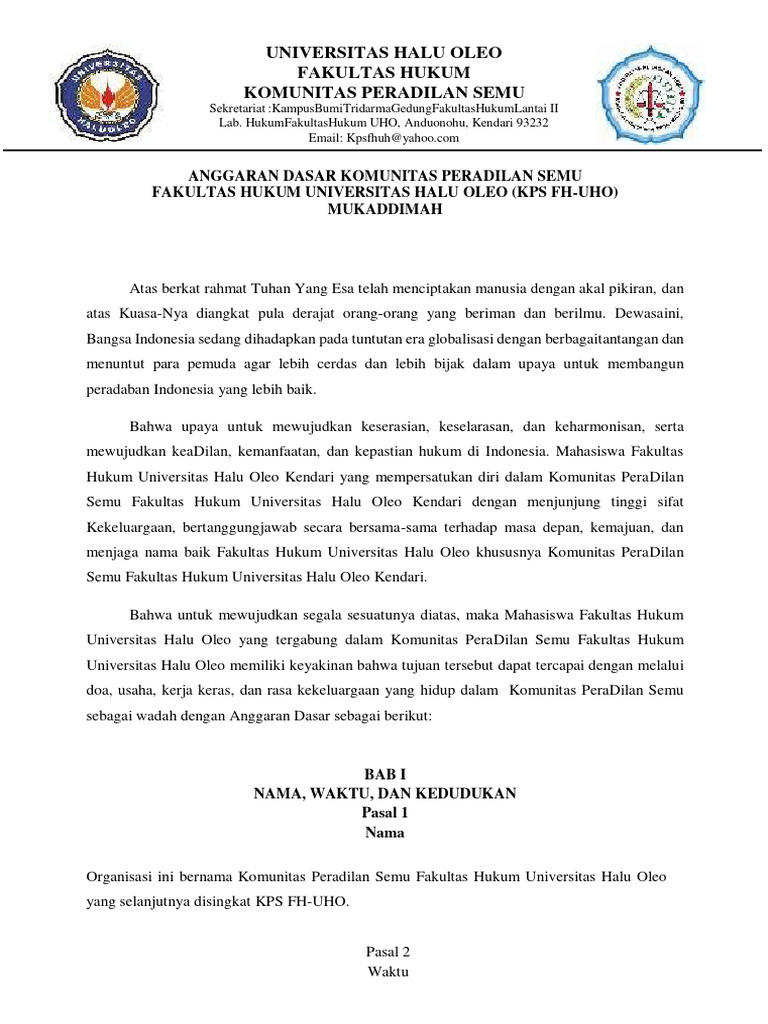 Anggaran Dasar KPS FH-UHO | PDF | Politik | Ilmu Sosial