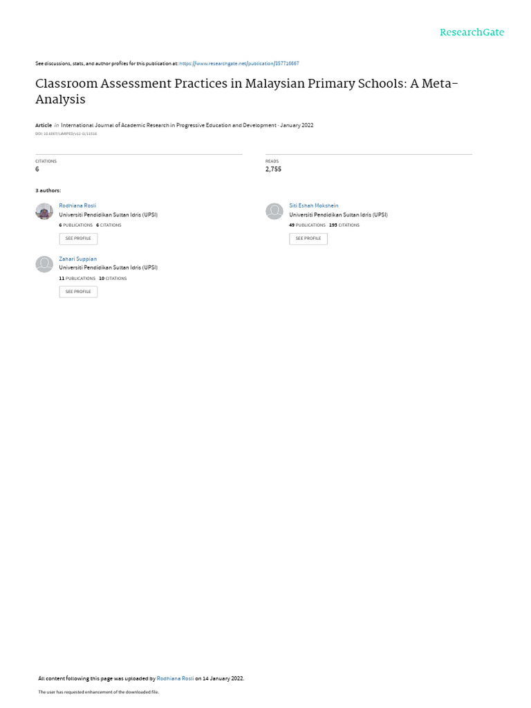 Classroom Assessment Practices in Malaysian Primar | PDF | Educational ...