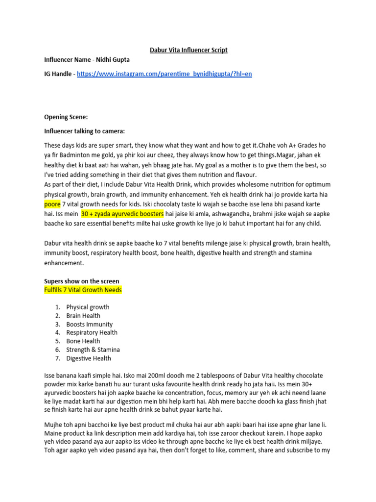 Influencer Script - Nidhi Gupta - 15.03.23 | PDF
