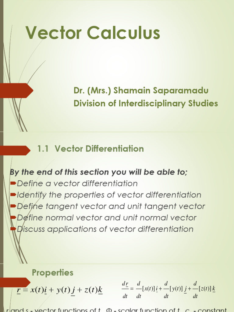 Vector Calculus: Differentiation & Integration | PDF | Vector Calculus | Derivative