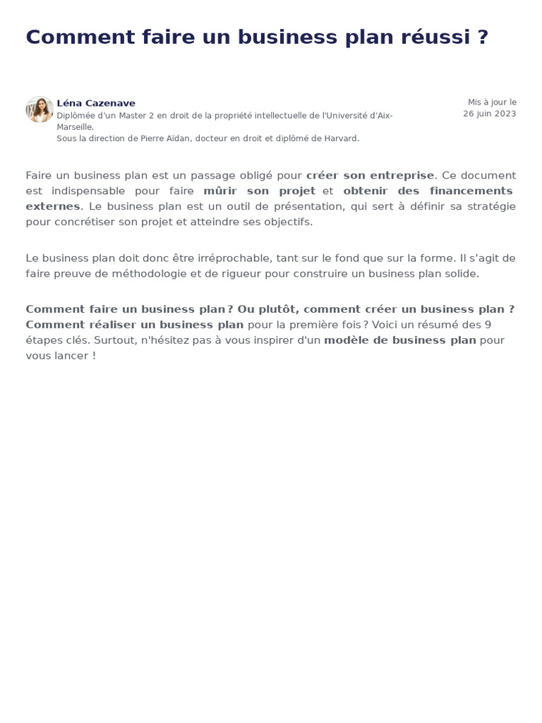 Comment Faire Business Plan | PDF | Plan d'affaires | Business