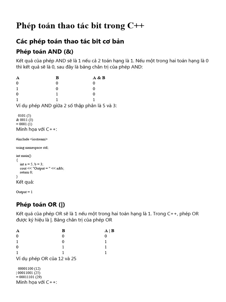 Phép Toán Thao Tác Bit Trong C | PDF