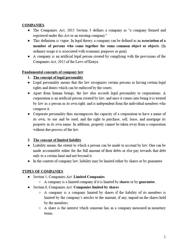 Kenyan Company Law Overview | PDF | Loans | Corporate Governance