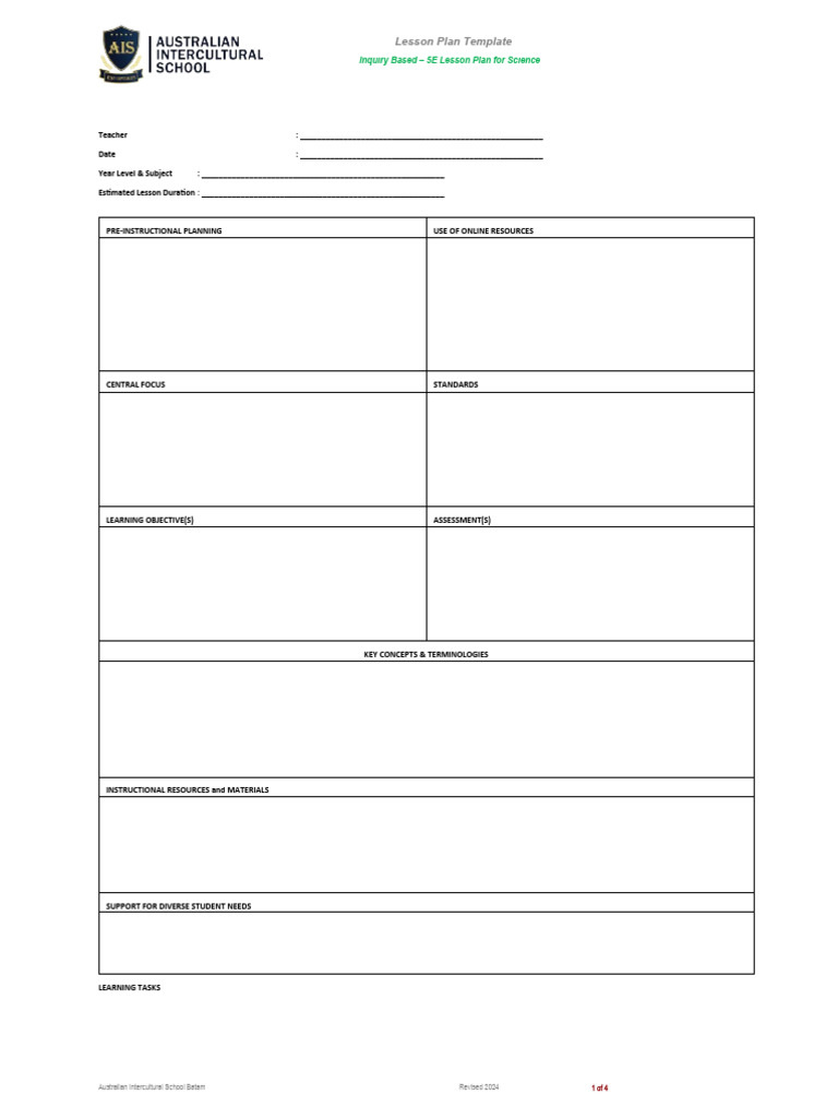 5es Lesson Plan Template BLANK | PDF | Lesson Plan | Inquiry Based Learning