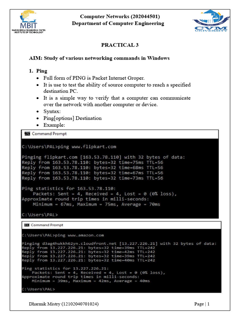 Dharmik Pr3 CN | PDF | Computer Network | Ip Address