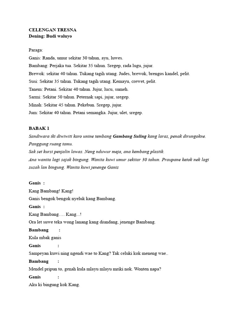 Sandiwara Jawa Celengan Tresna | PDF