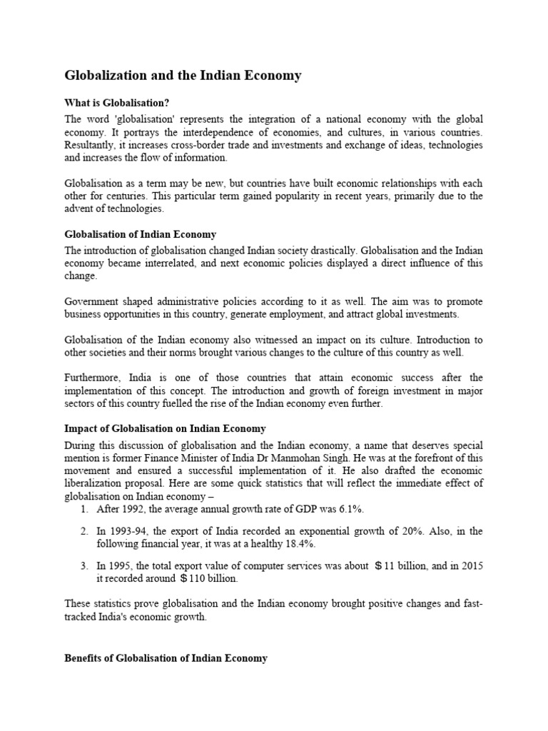 Globalization and The Indian Economy | PDF | Globalization | Economy Of ...