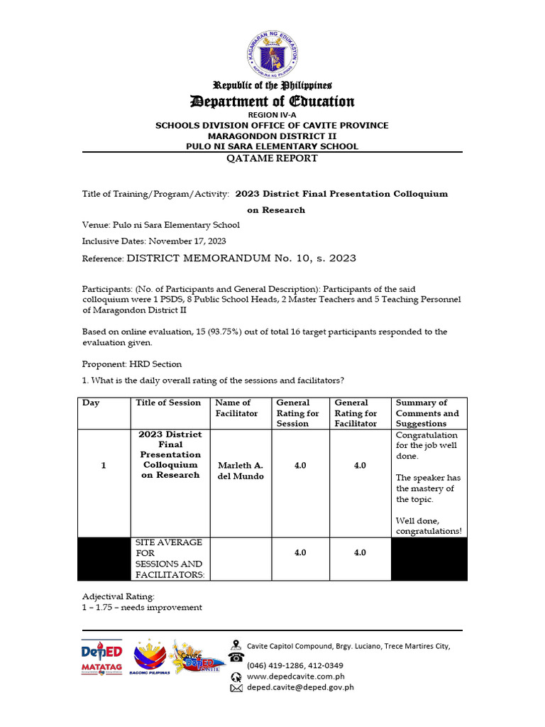 QAME - Result - 2023 District Final Presentation of Colloquium On Research | PDF | Action ...