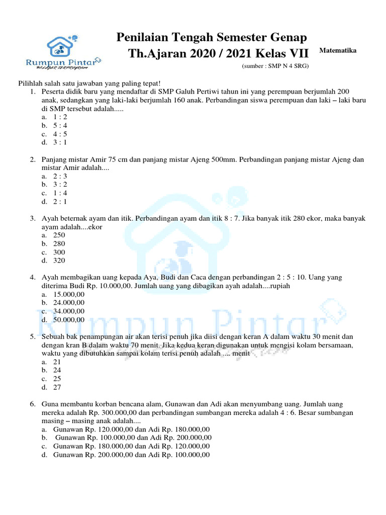 Soal Matematika Kelas VII | PDF | Metode & Bahan Ajar