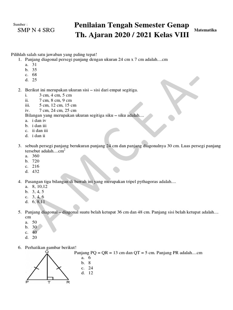 Soal Penilaian Matematika Kelas VIII | PDF
