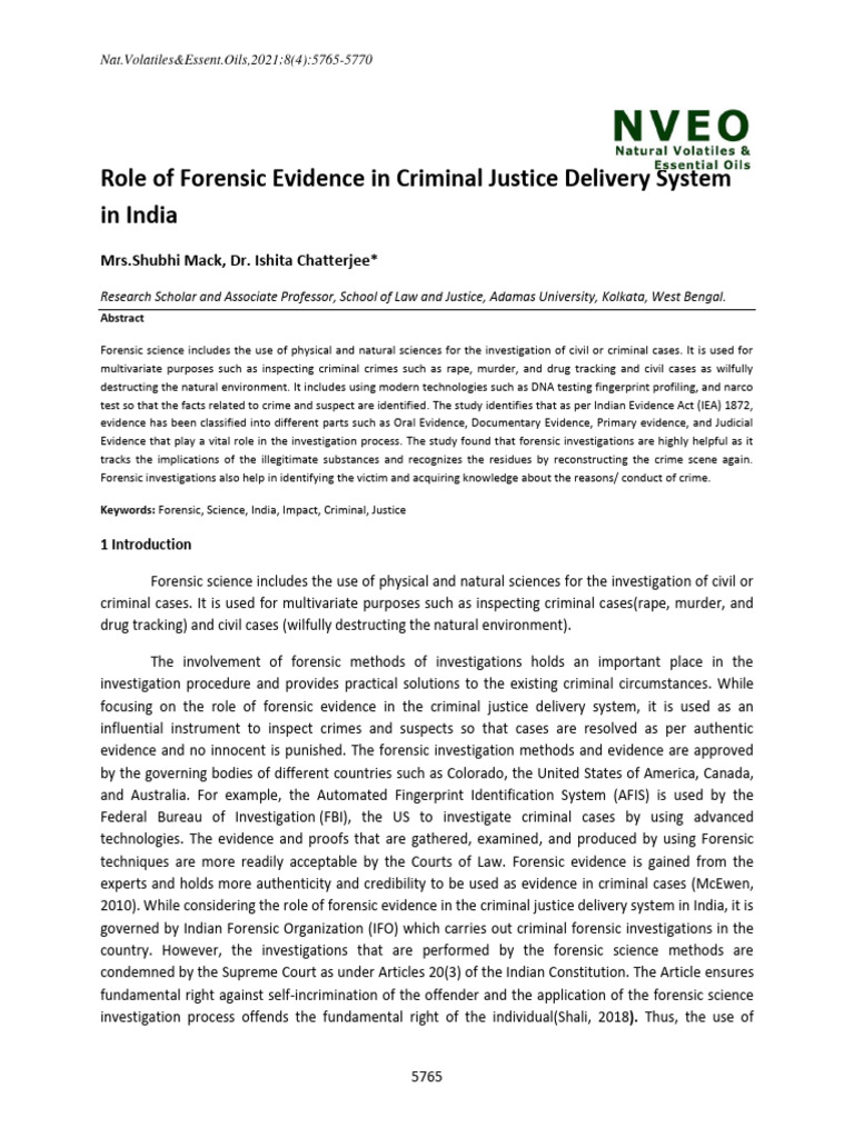 Role of Forensic Evidence in Criminal Justice Delivery System in India ...
