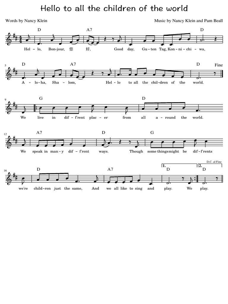 Hello To All The Children of The World | PDF