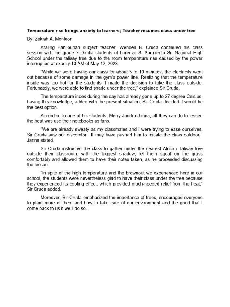 Temperature Rise Bring Anxiety To Learners | PDF