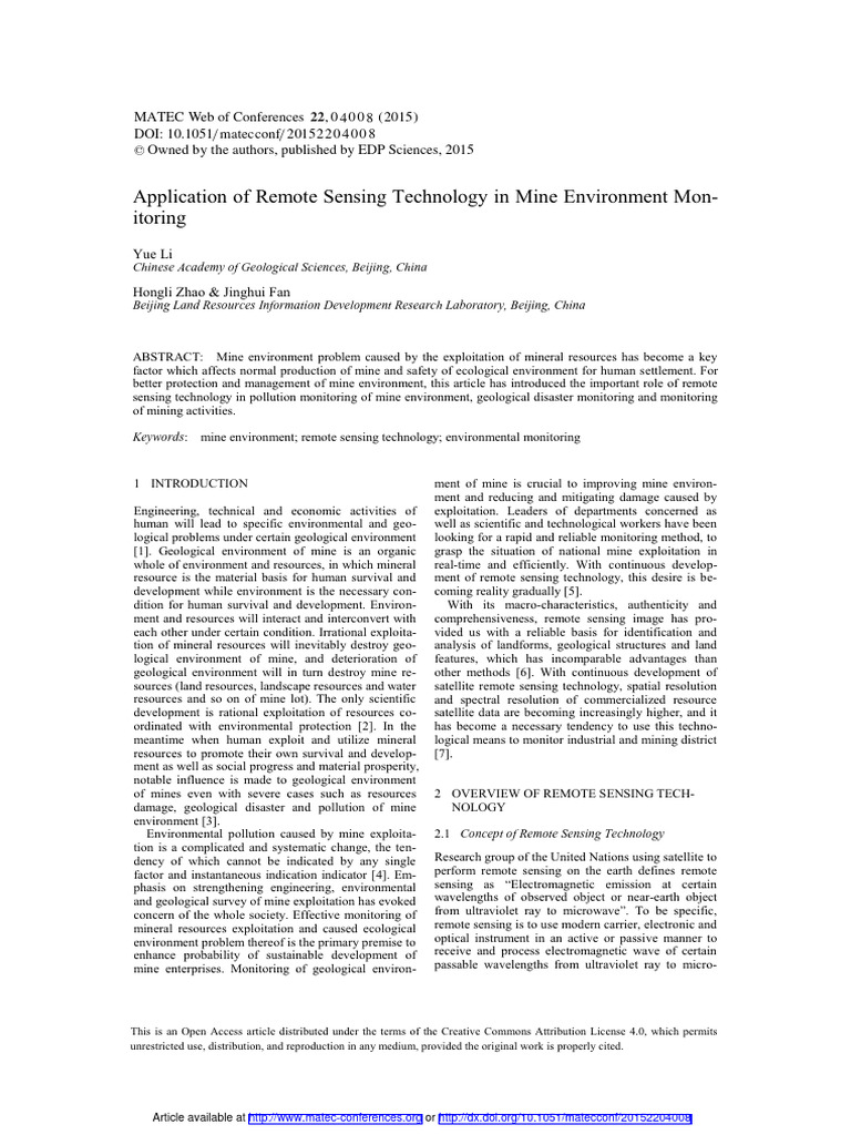 Application of Remote Sensing Technology in Mine E | PDF | Remote Sensing | Mining
