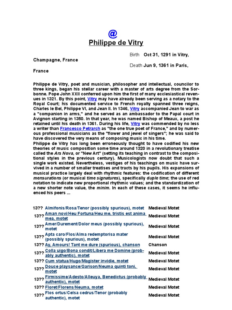 Philippe de Vitry | PDF | Musical Compositions | Entertainment