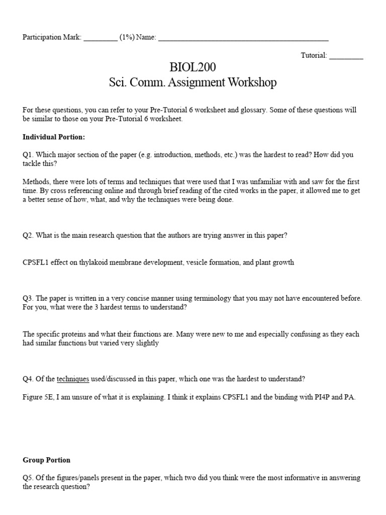 BIOL200 Sci. Comm. Workshop Guide | PDF | Proteins | Chloroplast