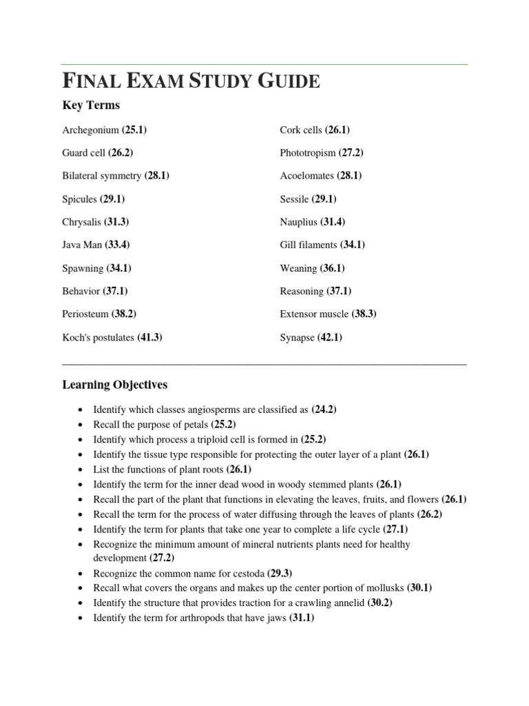 Biology Final Exam Study Guide B-With-Subchapters-1-1 | PDF | Skin | Leaf