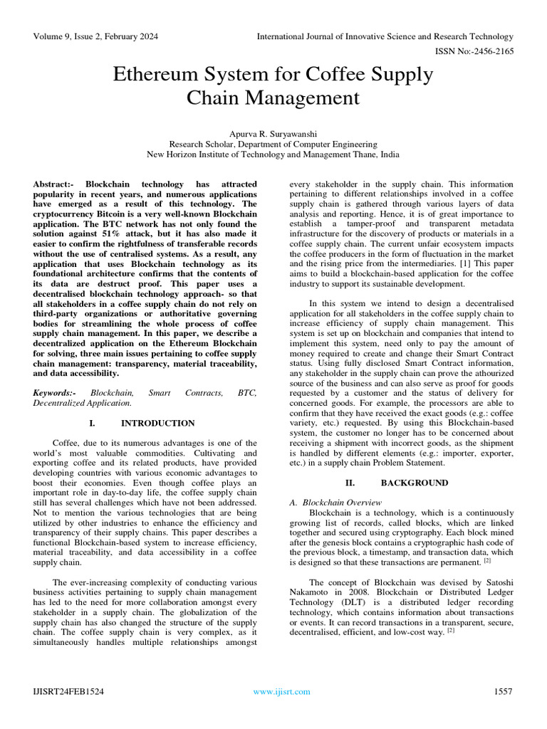 Ethereum System for Coffee Supply Chain Management | PDF | Supply Chain ...
