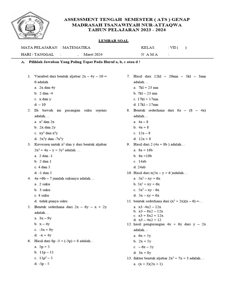 SOAL ATS GENAP 2024 | PDF
