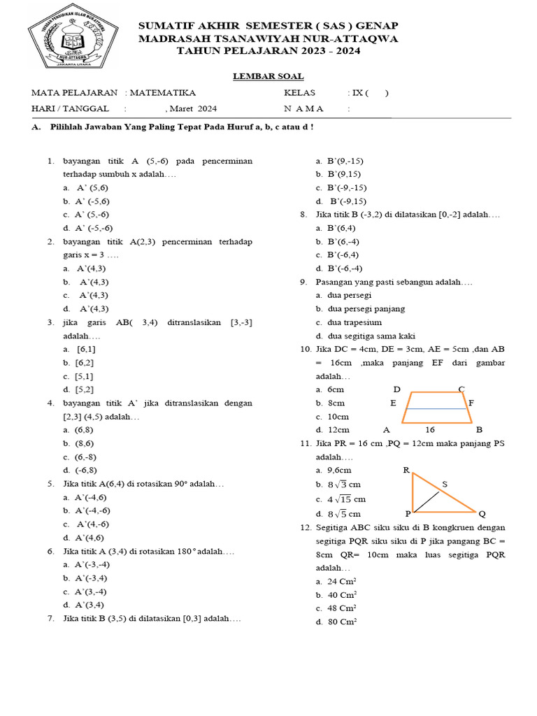 Soal UAS GENAP 2024 | PDF | Metode & Bahan Ajar