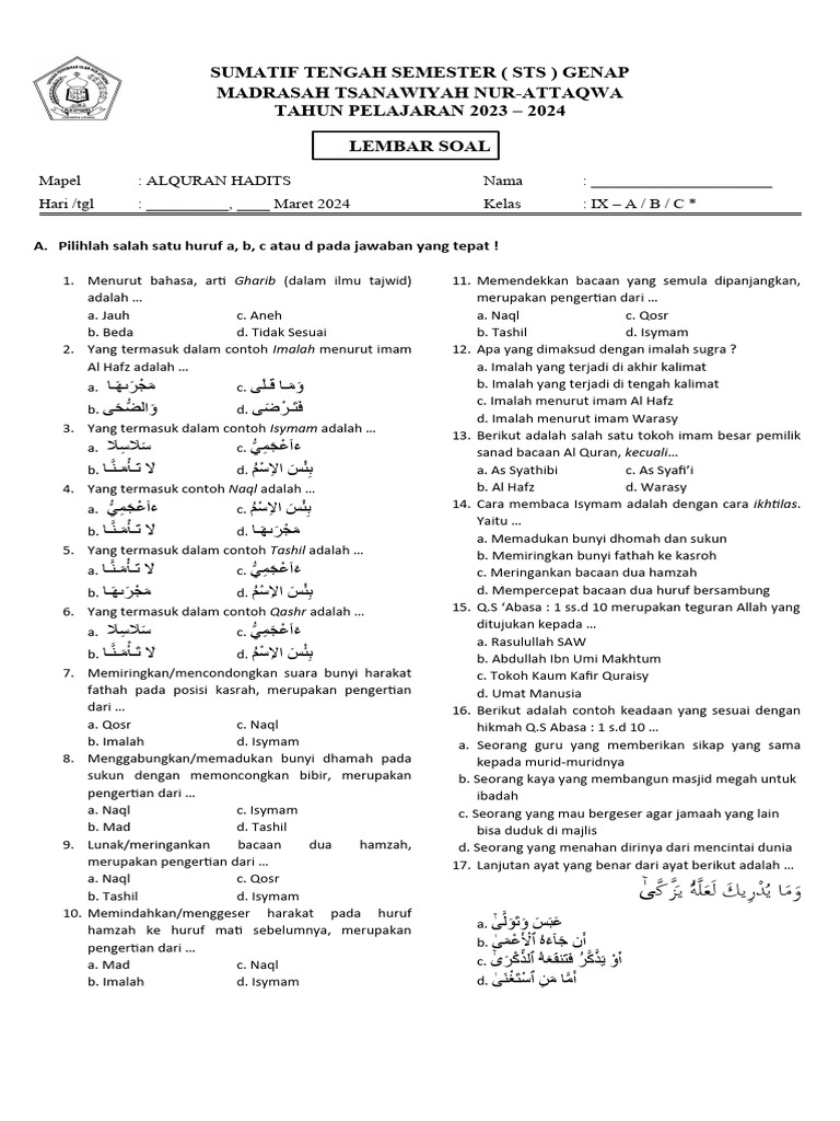 SAS Genap Qurdis 9 2024 | PDF