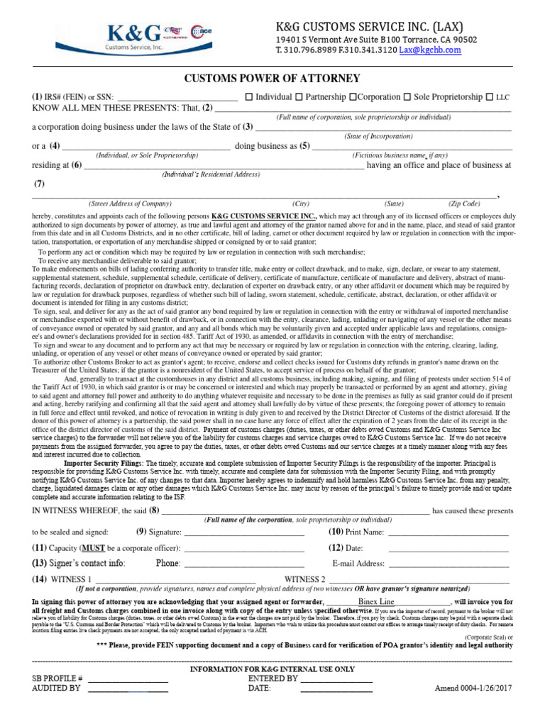 POA (POWER OF ATTORNEY) LAX Amd4-Binex | PDF | Power Of Attorney | Customs