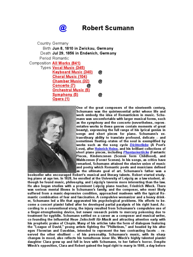 Schumann Piano Works and Biography | PDF | Robert Schumann | Classical ...