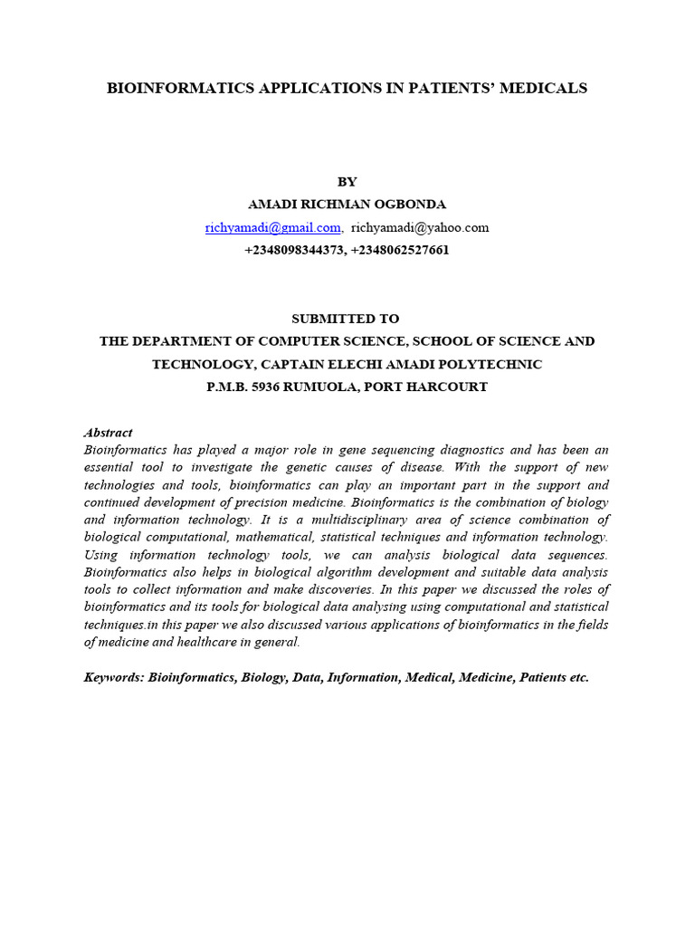 Bioinformatics in Patient Medicine Applications | PDF | Bioinformatics ...
