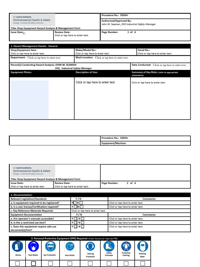Shop Equipment Hazard Analysis Form | PDF | Personal Protective ...