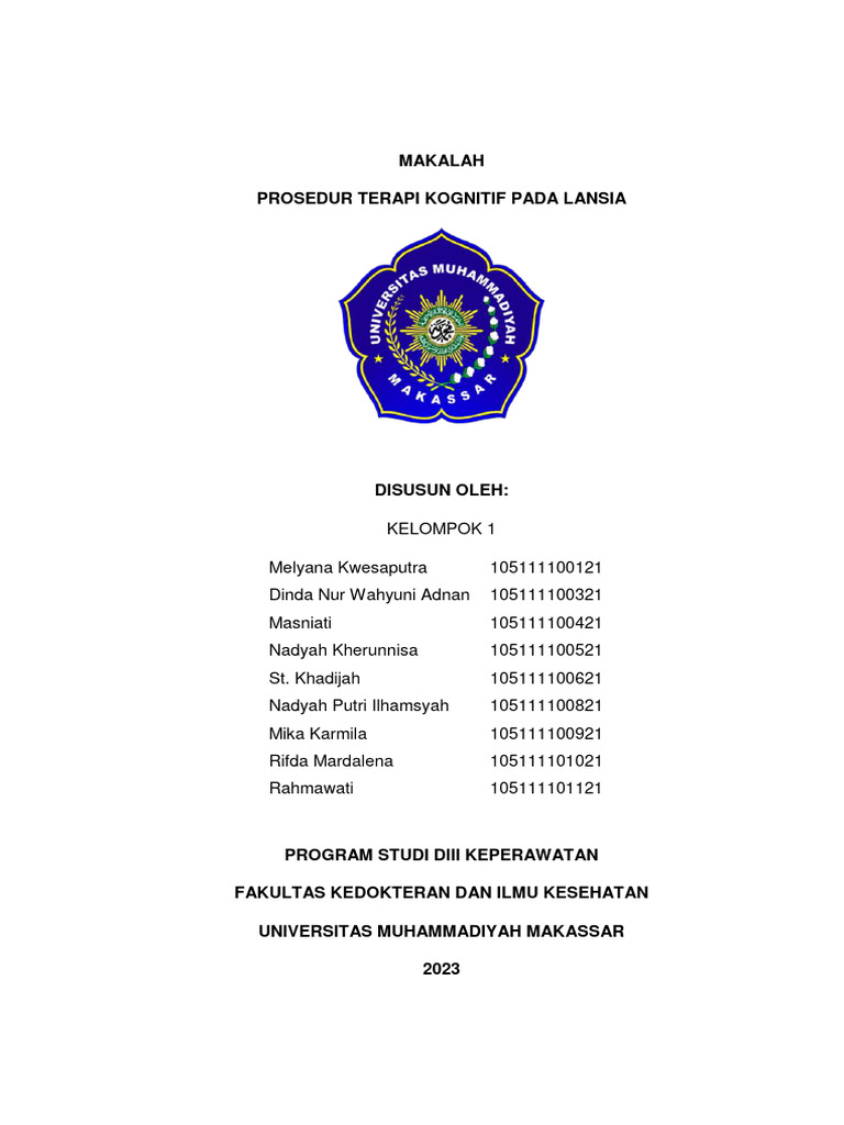 Makalah Kelompok 1 Latihan Kognitif Pada Lansia | PDF Makalah Kelompok 1 Latihan Kognitif Pada Lansia | PDF