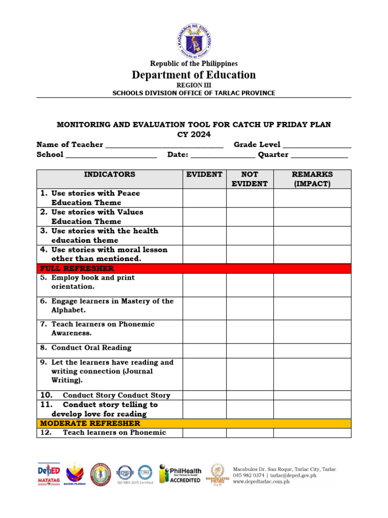 Tarlac Catch-Up Reading Plan Tool | PDF | Learning Methods | Pedagogy
